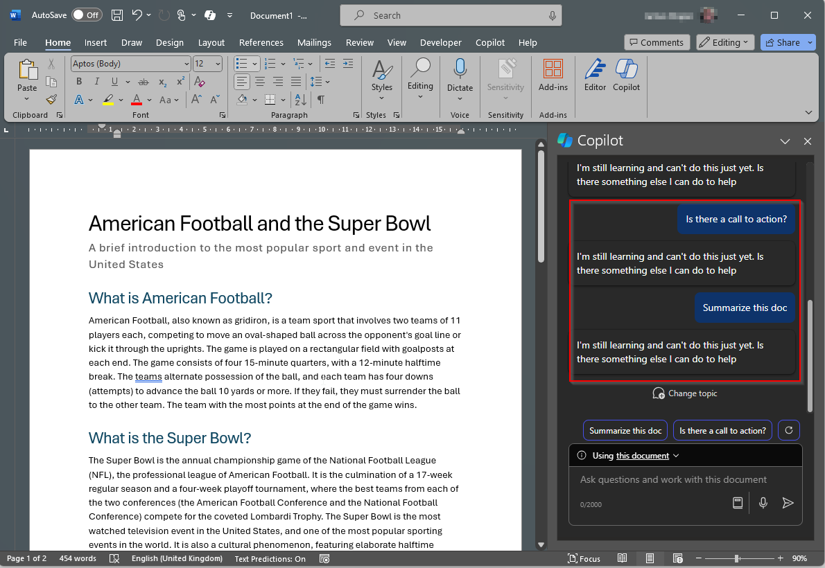 Copilot in Word is not working | Microsoft Community Hub